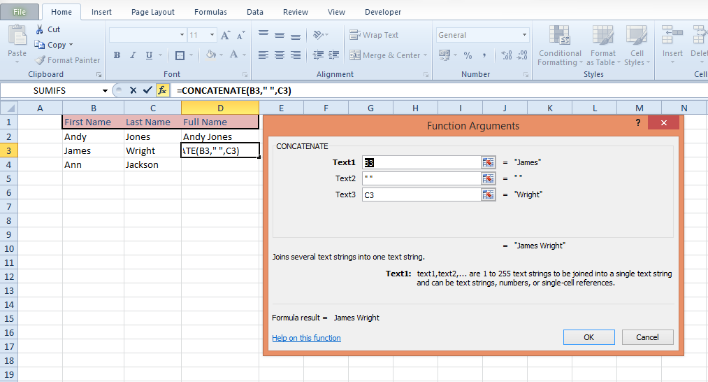 Using The Concatenate Function In Excel